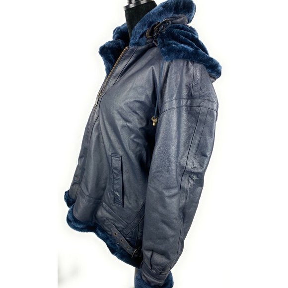 Wilda | Jackets & Coats | Wilda Genuine Leather Hooded Coat Faux Fur ...